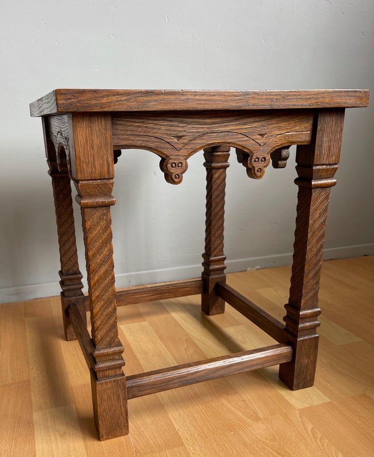 Hand Carved Antique Gothic Revival Practical End Table w. Inlaid ...