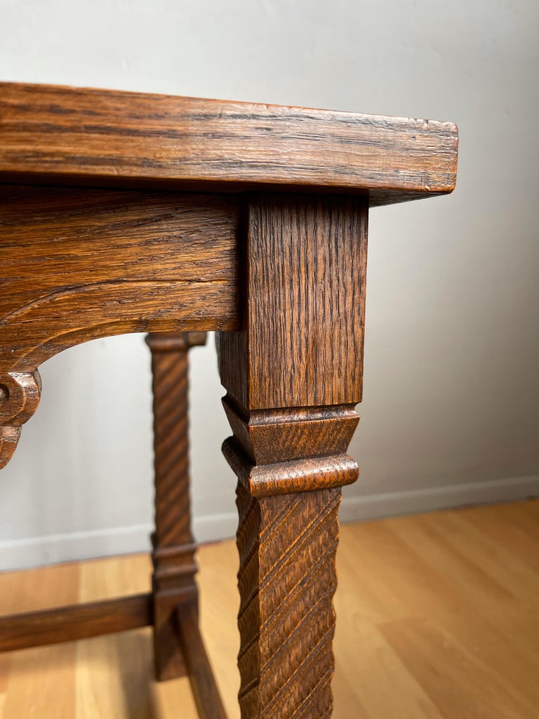 Hand Carved Antique Gothic Revival Practical End Table w. Inlaid ...