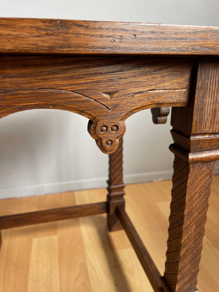 Hand Carved Antique Gothic Revival Practical End Table w. Inlaid ...