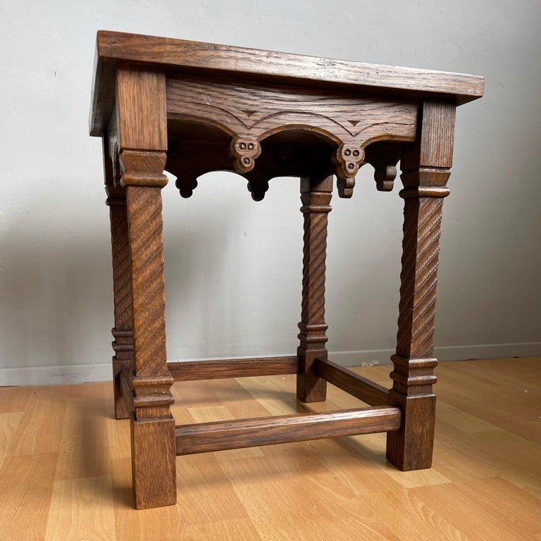 Hand Carved Antique Gothic Revival Practical End Table w. Inlaid ...