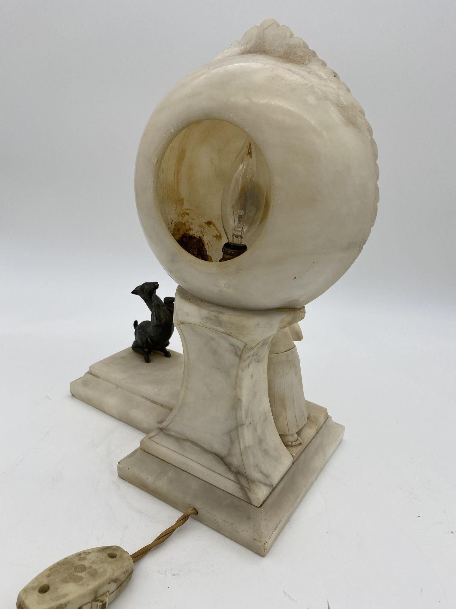 Hand Carved Art Deco Nude Flapper Girl Alabatser Table Lamp w/ Bronze ...