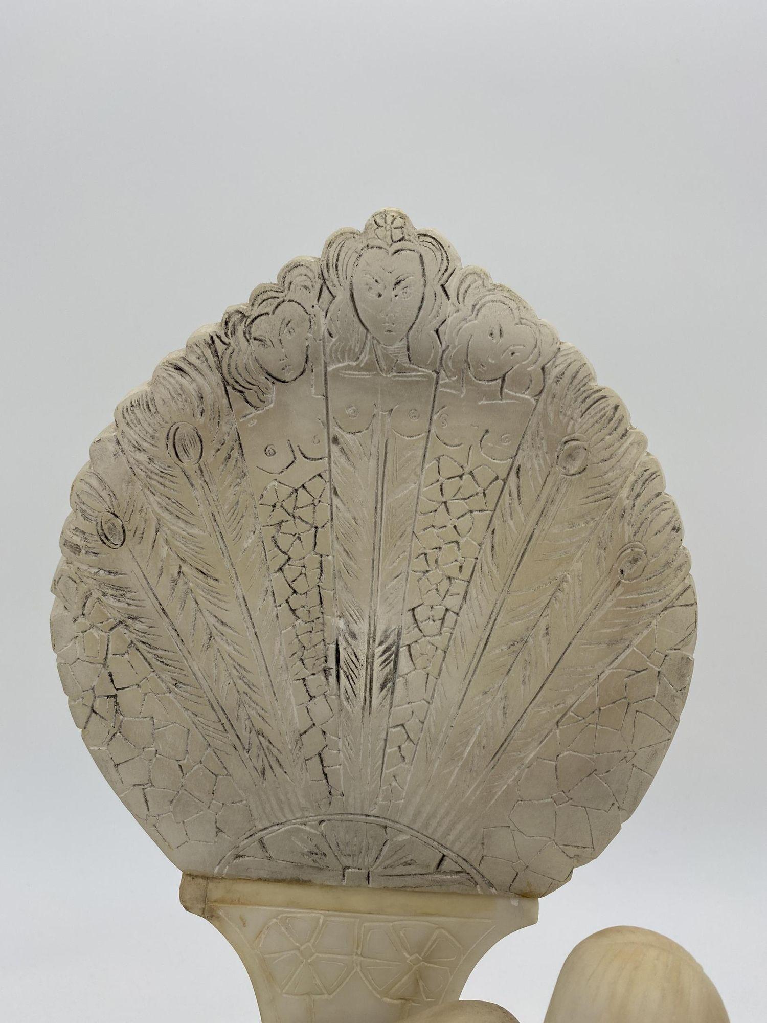 Hand Carved Art Deco Nude Flapper Girl Alabatser Table Lamp w/ Bronze ...