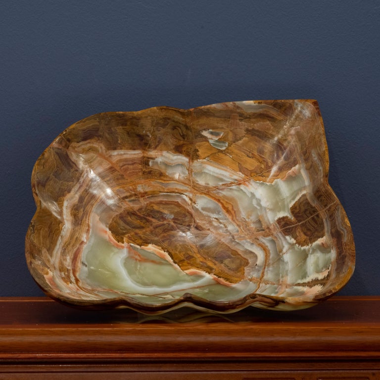 Genuine Hand-Carved Banded Onyx Freeform Bowl // 7.5 Lb For Sale at 1stDibs