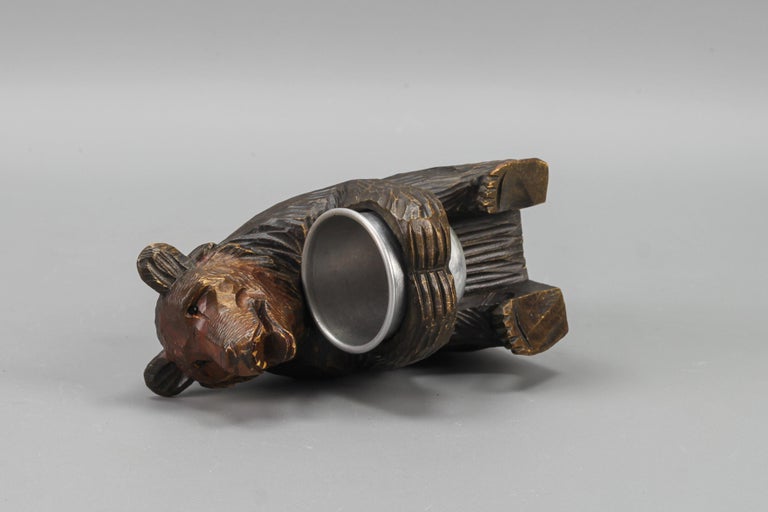 Hand-Carved Black Forest Bear with Aluminum Pot For Sale at 1stDibs
