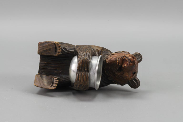 Hand-Carved Black Forest Bear with Aluminum Pot For Sale at 1stDibs