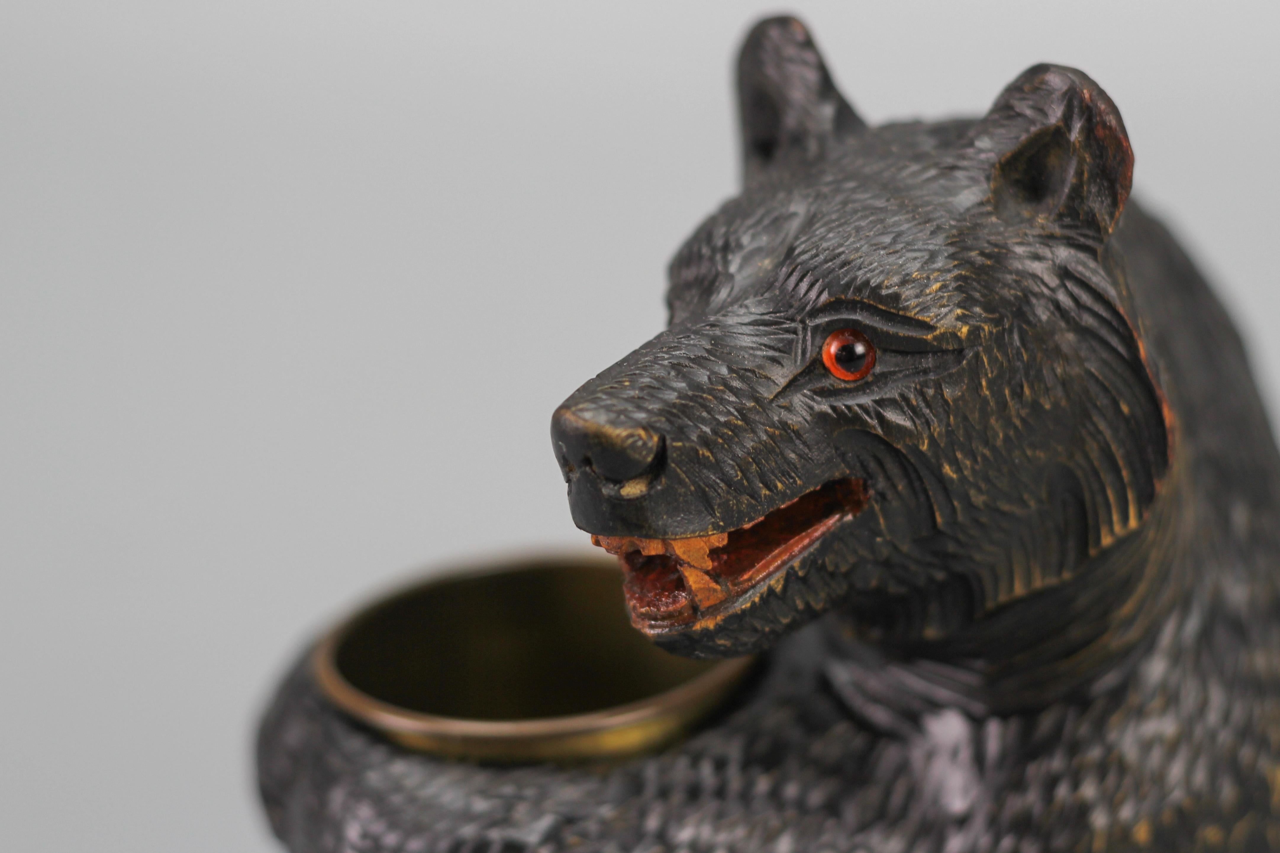 Hand-Carved Black Forest Bear with Copper Pot at 1stDibs