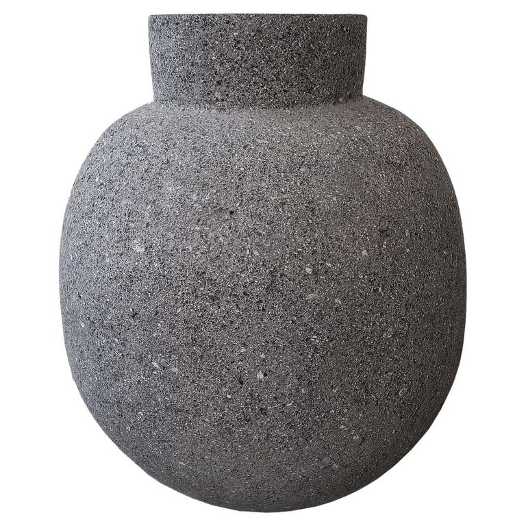 Hand- Carved Black Lava Rock Vase / Jar from Mexico For Sale at 1stDibs