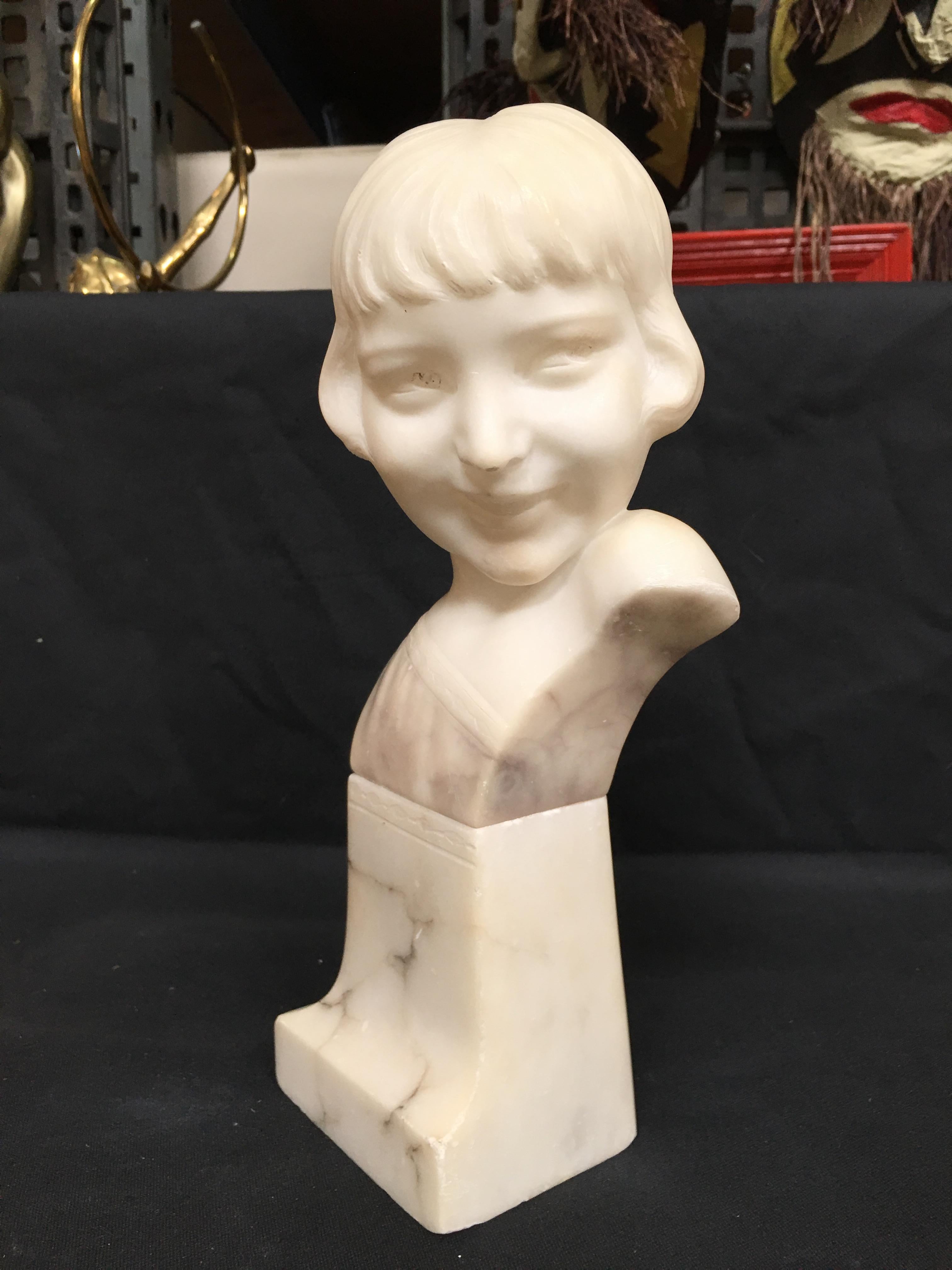 Hand Carved Boy and Girl Alabaster Bust Set For Sale at 1stDibs
