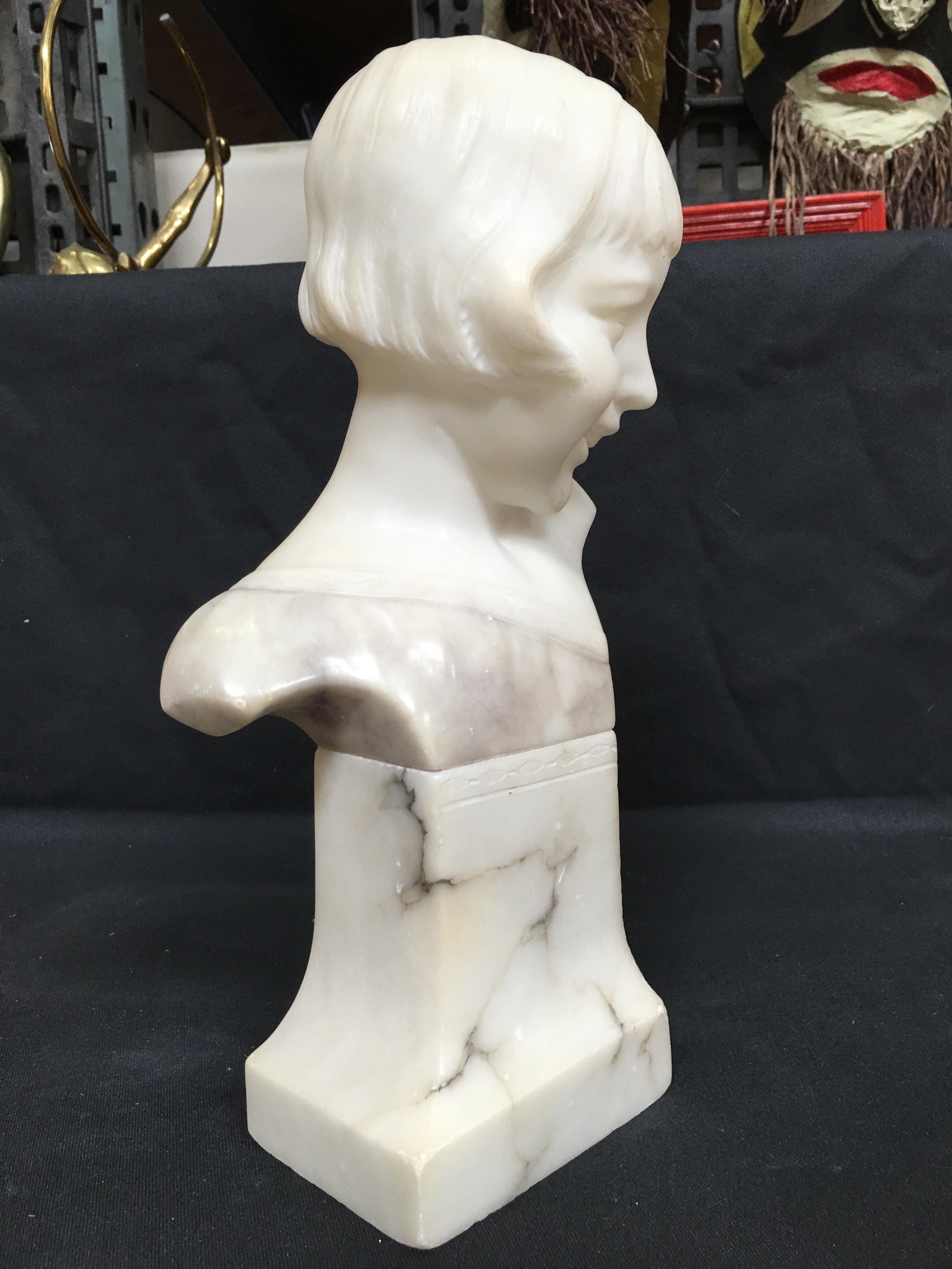 Hand Carved Boy and Girl Alabaster Bust Set For Sale at 1stDibs