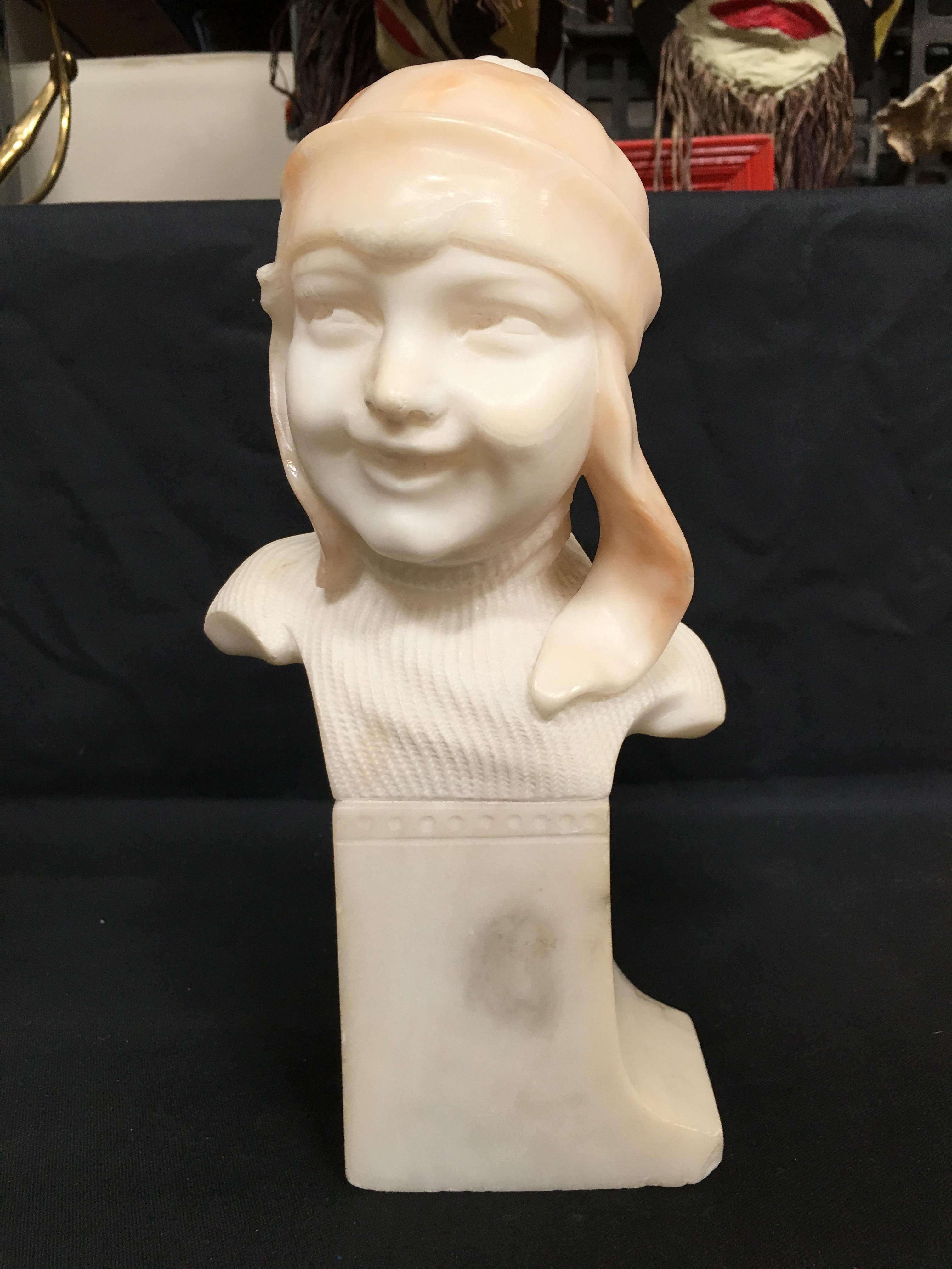 Hand Carved Boy and Girl Alabaster Bust Set For Sale at 1stDibs
