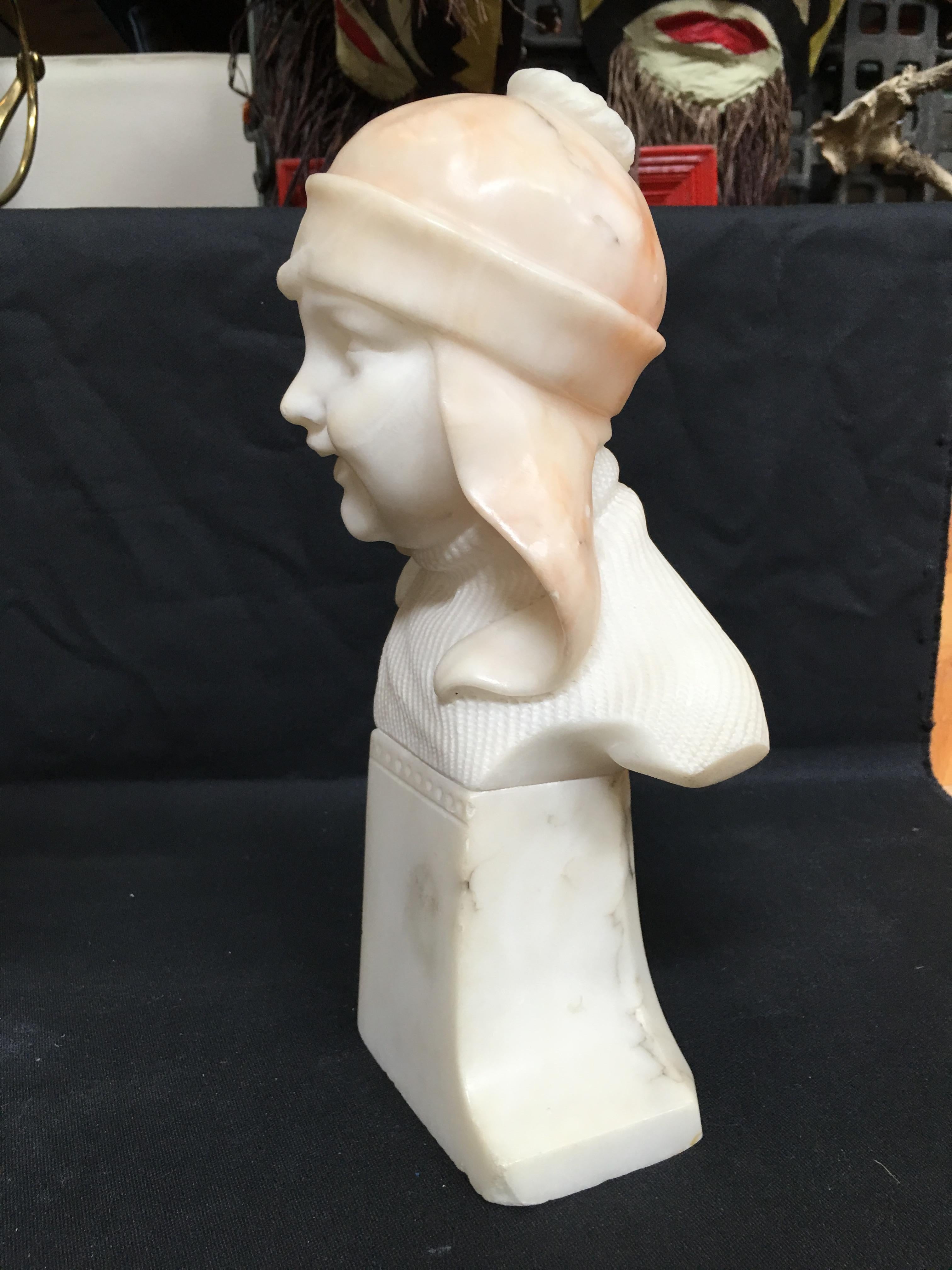 Hand Carved Boy and Girl Alabaster Bust Set For Sale at 1stDibs