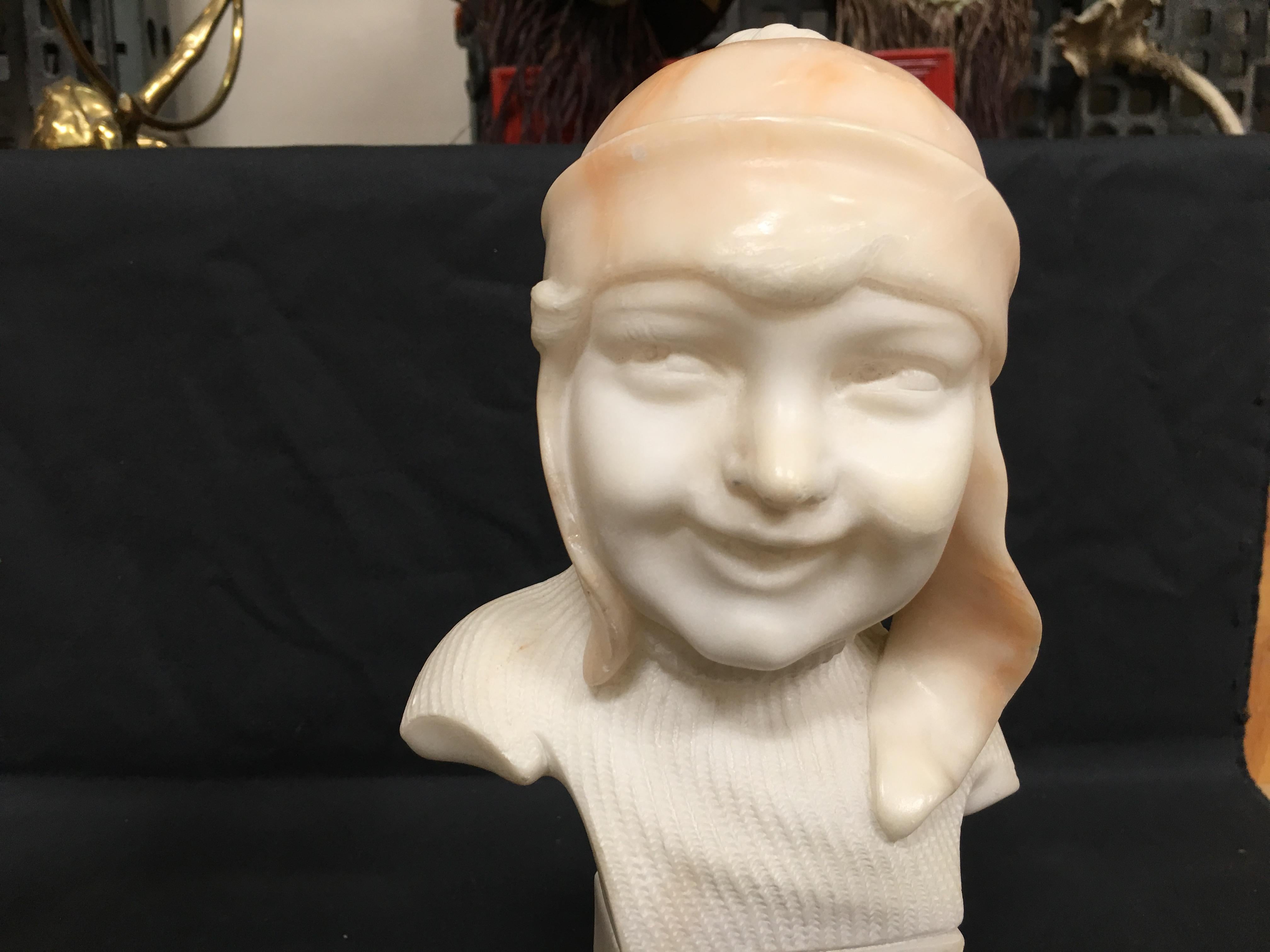 Hand Carved Boy and Girl Alabaster Bust Set For Sale at 1stDibs