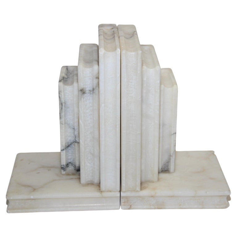 Hand Carved Carrara Marble Books Stacked Bookends at 1stDibs