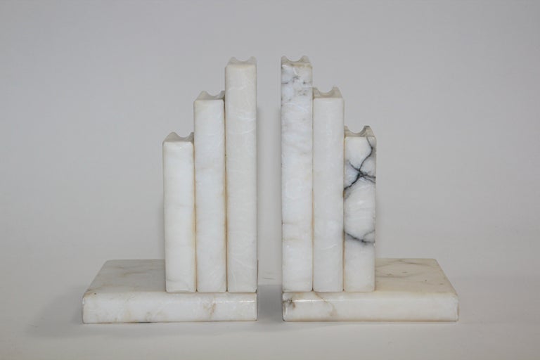 Hand Carved Carrara Marble Books Stacked Bookends at 1stDibs
