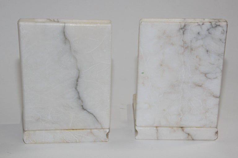 Hand Carved Carrara Marble Books Stacked Bookends For Sale at 1stDibs