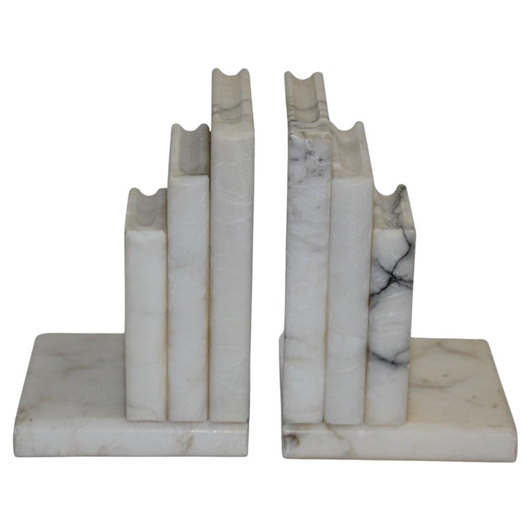 Hand Carved Carrara Marble Books Stacked Bookends at 1stDibs