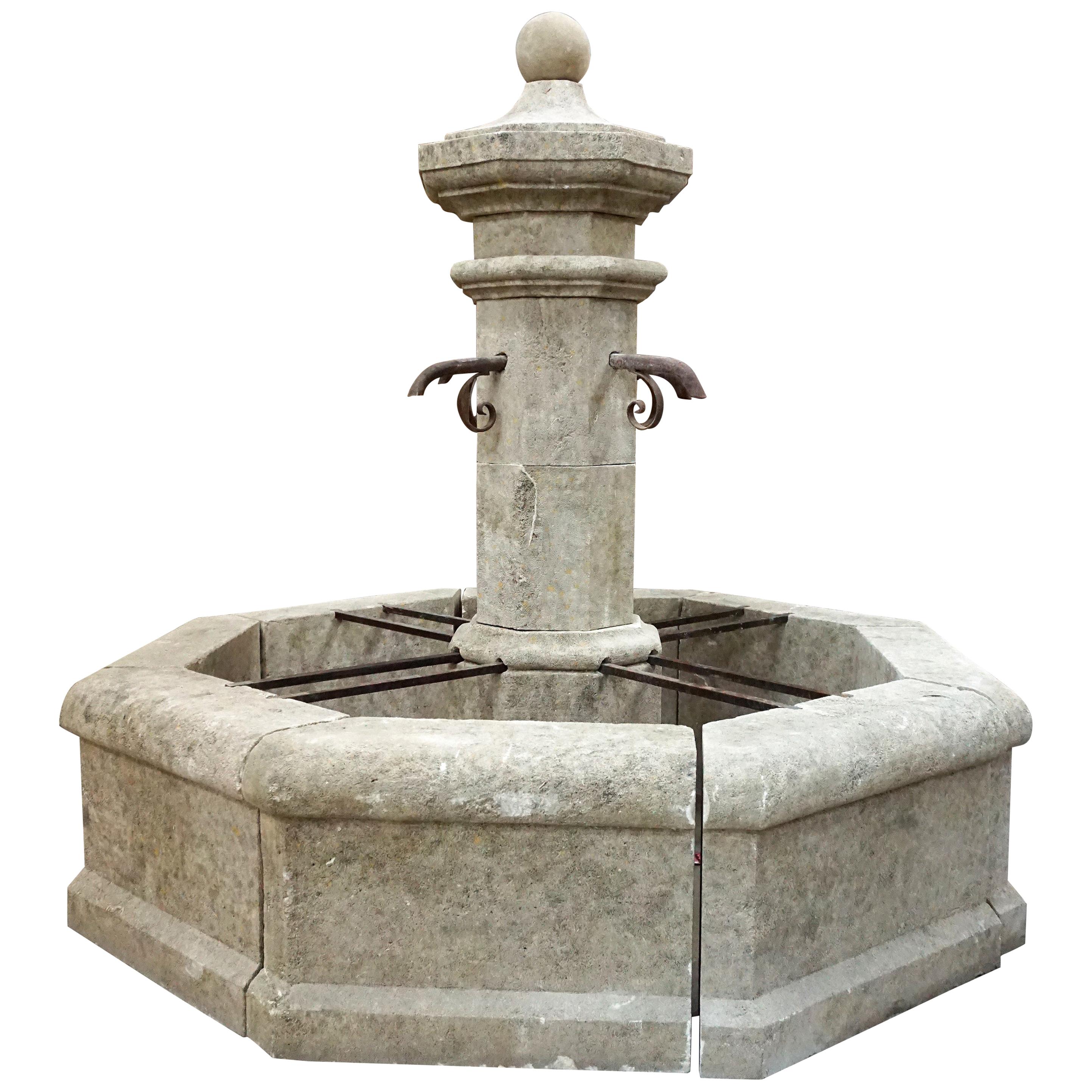 Square-Shaped Garden Fountain in Limestone with Hand-Sculpted Central ...