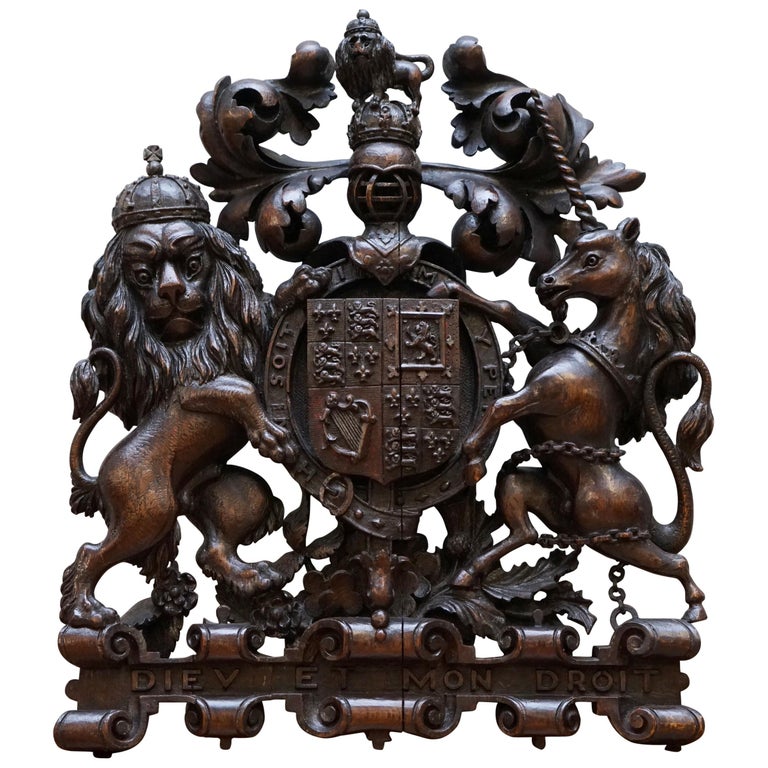 Hand Carved Charles II English Royal Coat of Arms 1660-1685 Armorial ...