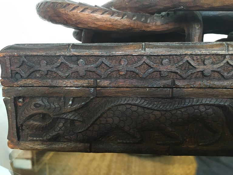 Hand Carved Chinese Wood Floating Dragon Box at 1stDibs