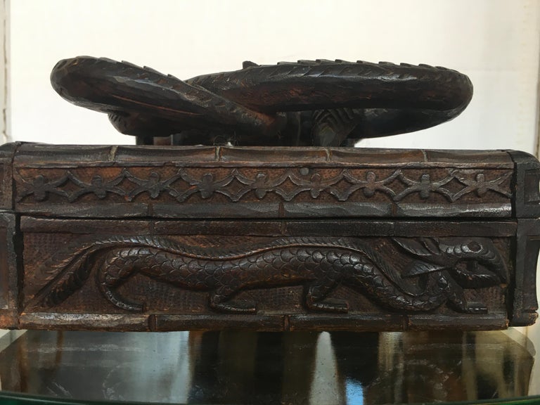 Hand Carved Chinese Wood Floating Dragon Box at 1stDibs