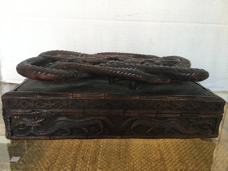 Hand Carved Chinese Wood Floating Dragon Box at 1stDibs