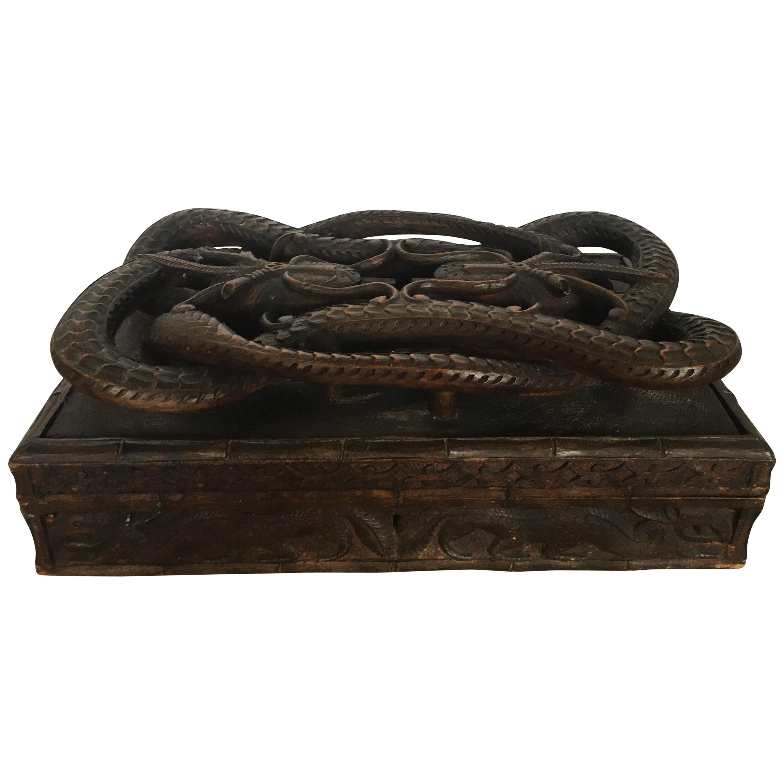 Hand Carved Chinese Wood Floating Dragon Box at 1stDibs
