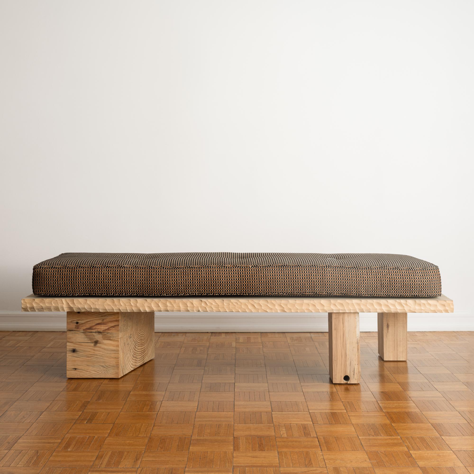 Contemporary Wooden Bench with Archival Textile or COM Upholstered Seat ...