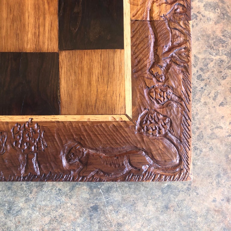 Hand Carved Distressed Wood Chess Board at 1stDibs | carved chess board