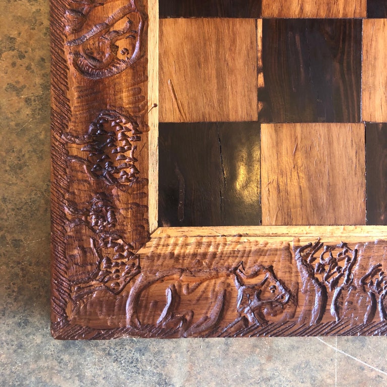 Hand Carved Distressed Wood Chess Board at 1stDibs | carved chess board
