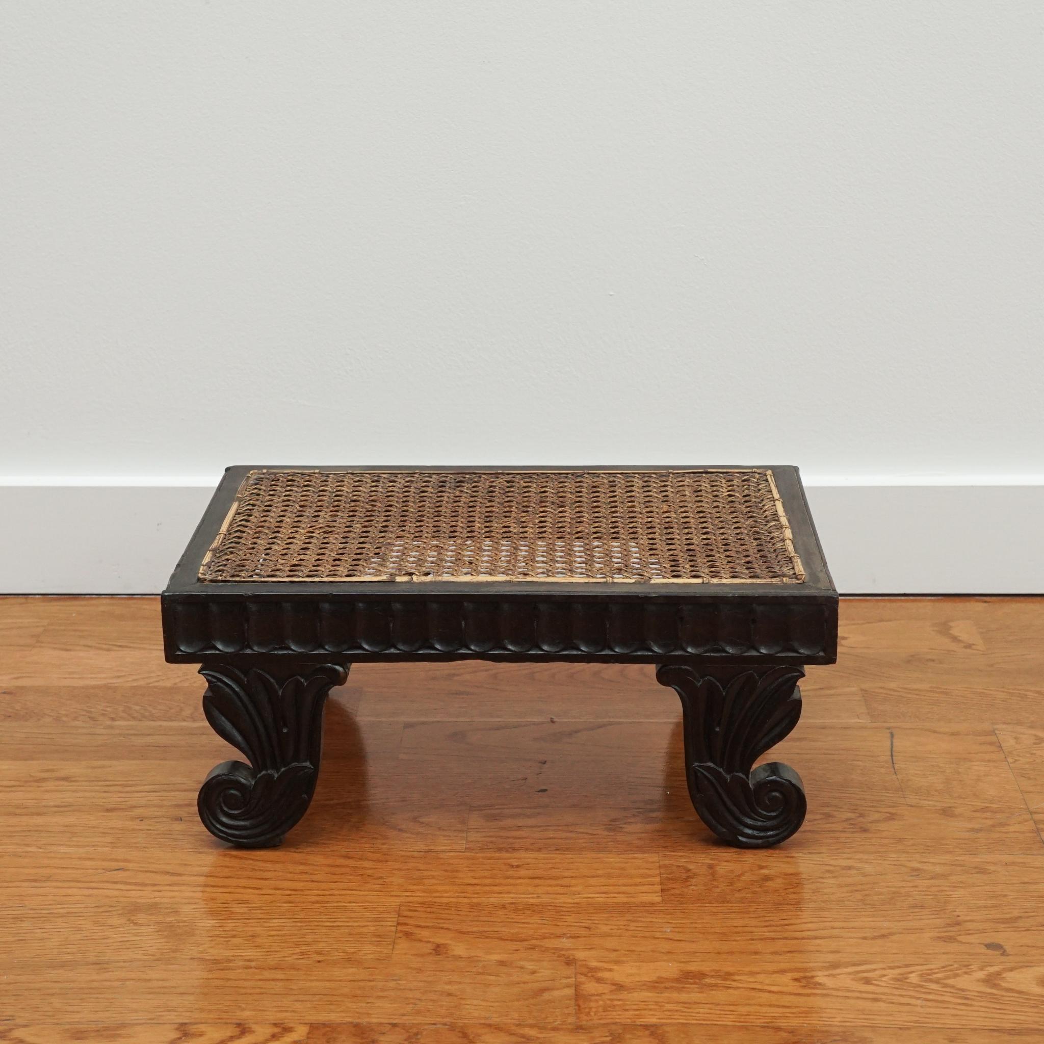Hand-Carved Ebony Caned Foot Stool For Sale at 1stDibs