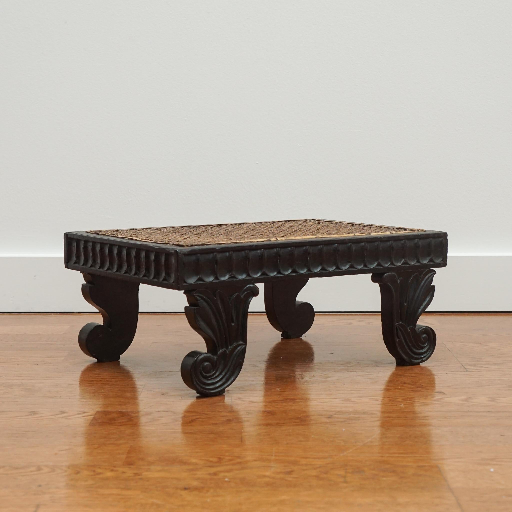 Hand-Carved Ebony Caned Foot Stool For Sale at 1stDibs
