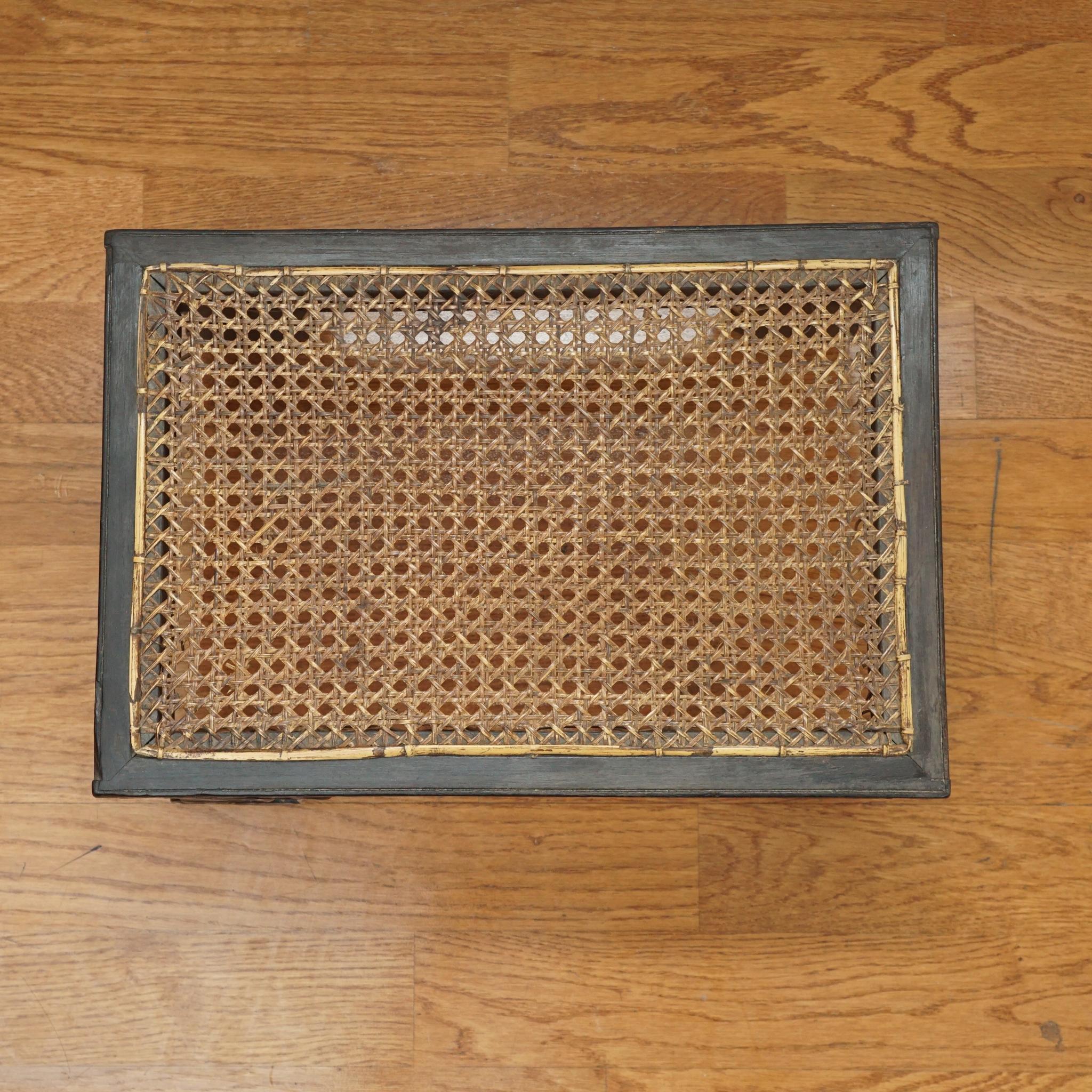 Hand-Carved Ebony Caned Foot Stool For Sale at 1stDibs