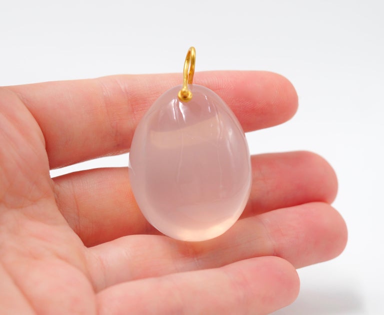 Hand Carved Extra Large Rose Quartz of 170 Carat 22 Karat Gold Pendant ...
