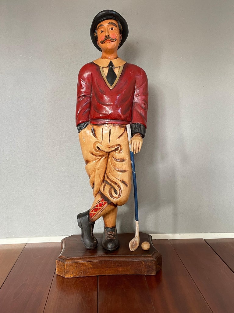 Hand Carved Floor Sculpture of a Golfer in Knickerbocker and Scottish ...