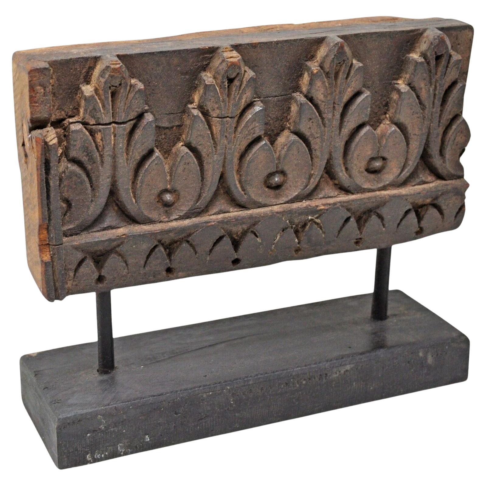 Hand-Carved Floral Pattern Vintage Reclaimed Architectural Fragment on a Stand For Sale at 1stDibs
