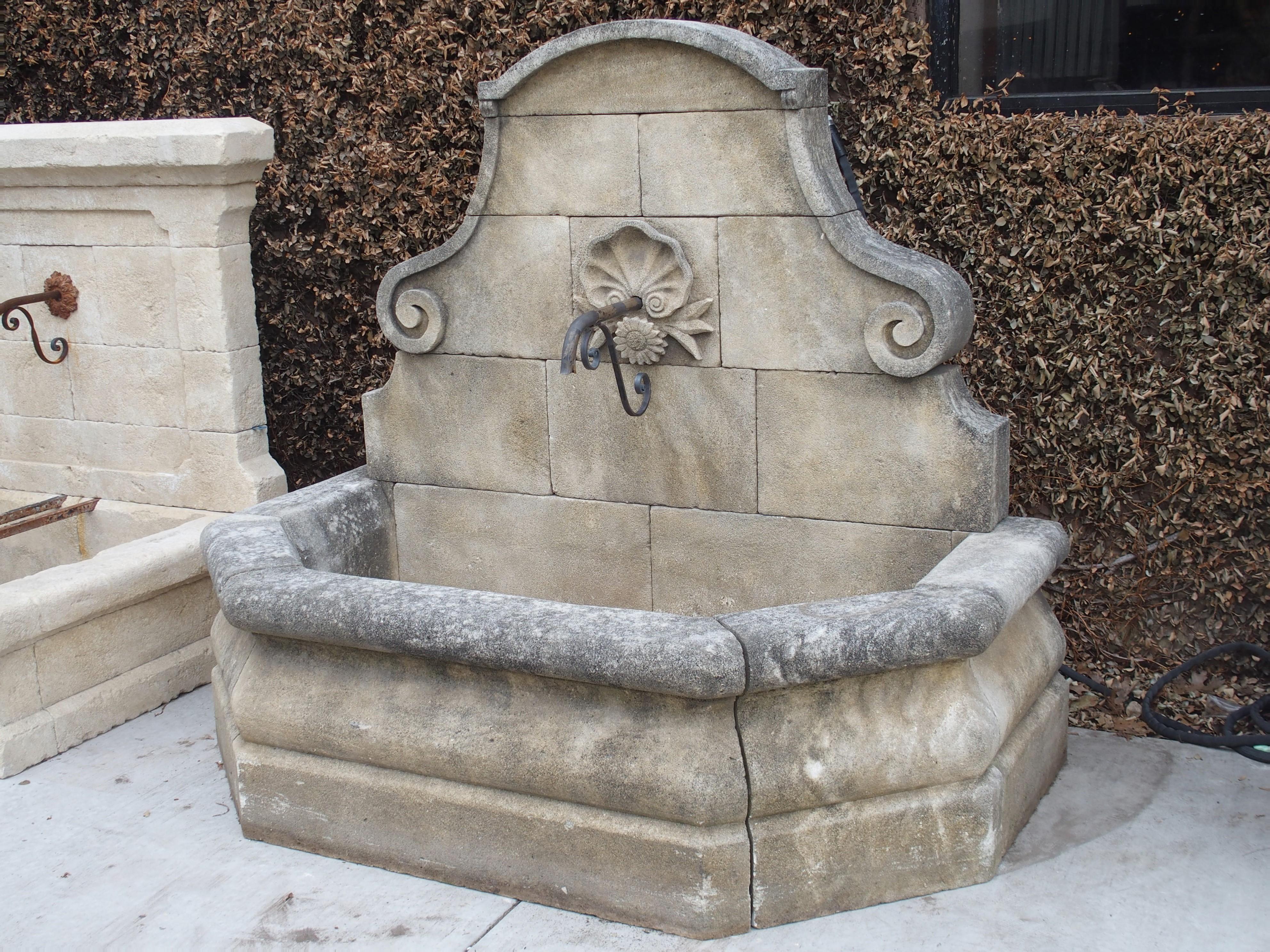 Hand Carved French Limestone Wall Fountain with Shell Motif and Sloped ...