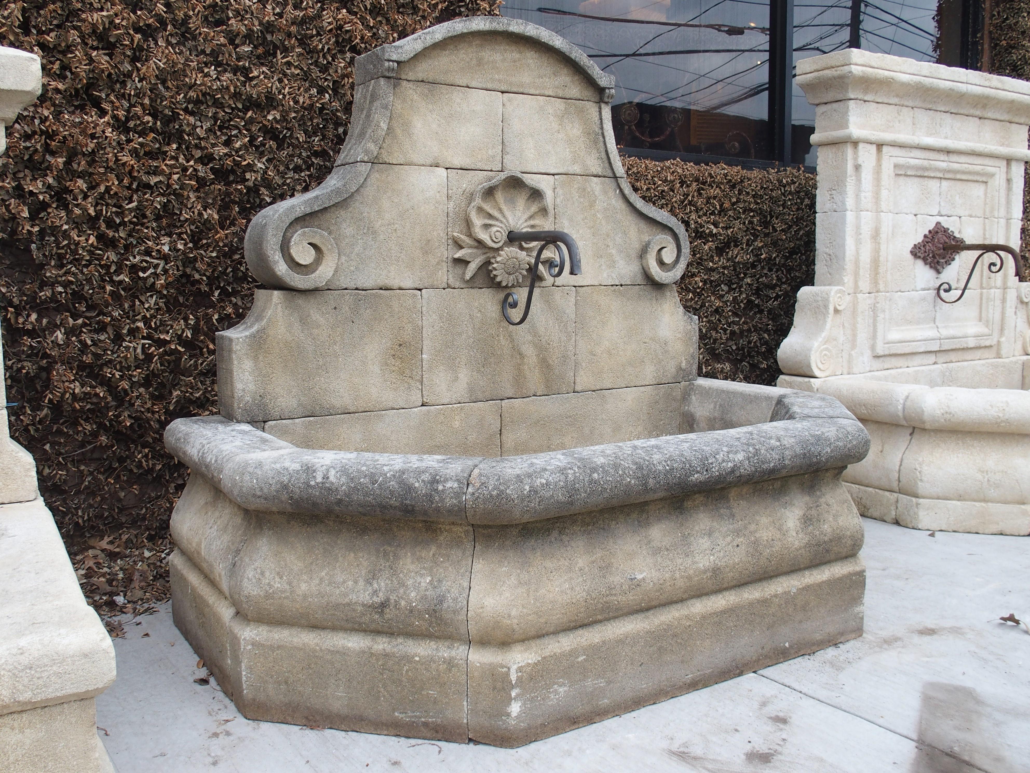 Hand Carved French Limestone Wall Fountain with Shell Motif and Sloped ...