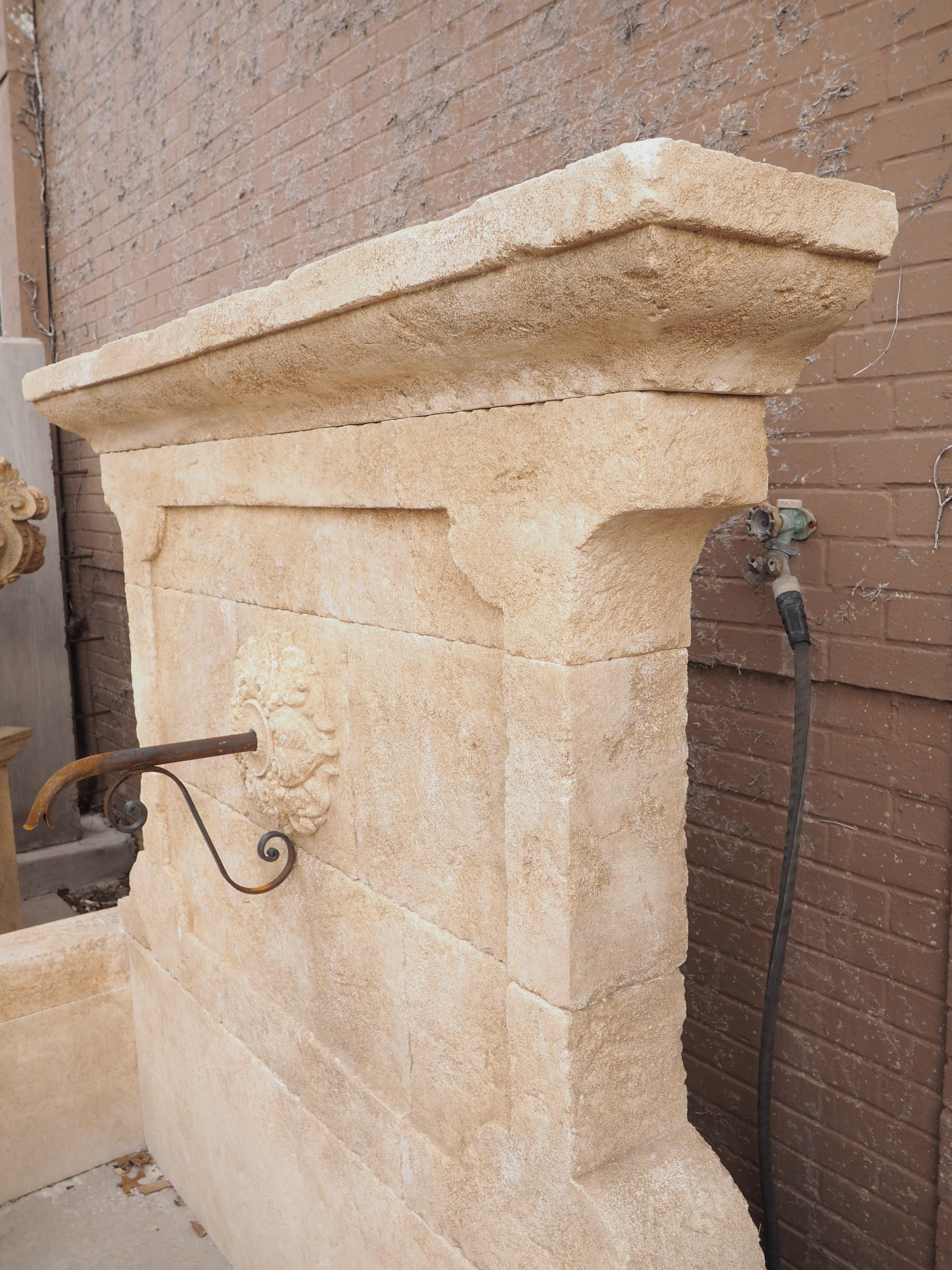 Hand Carved French Limestone Wall Fountain with Wrought Iron Spout from ...