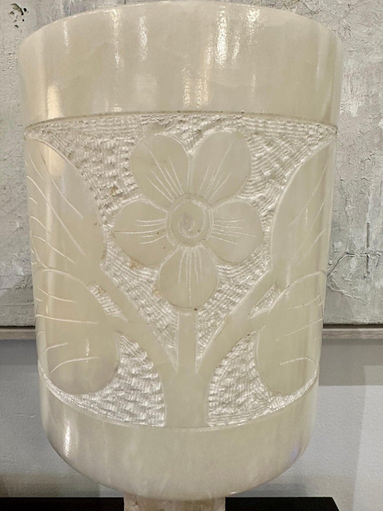 Hand Carved French Polynesian Alabaster Table Lamp For Sale at 1stDibs