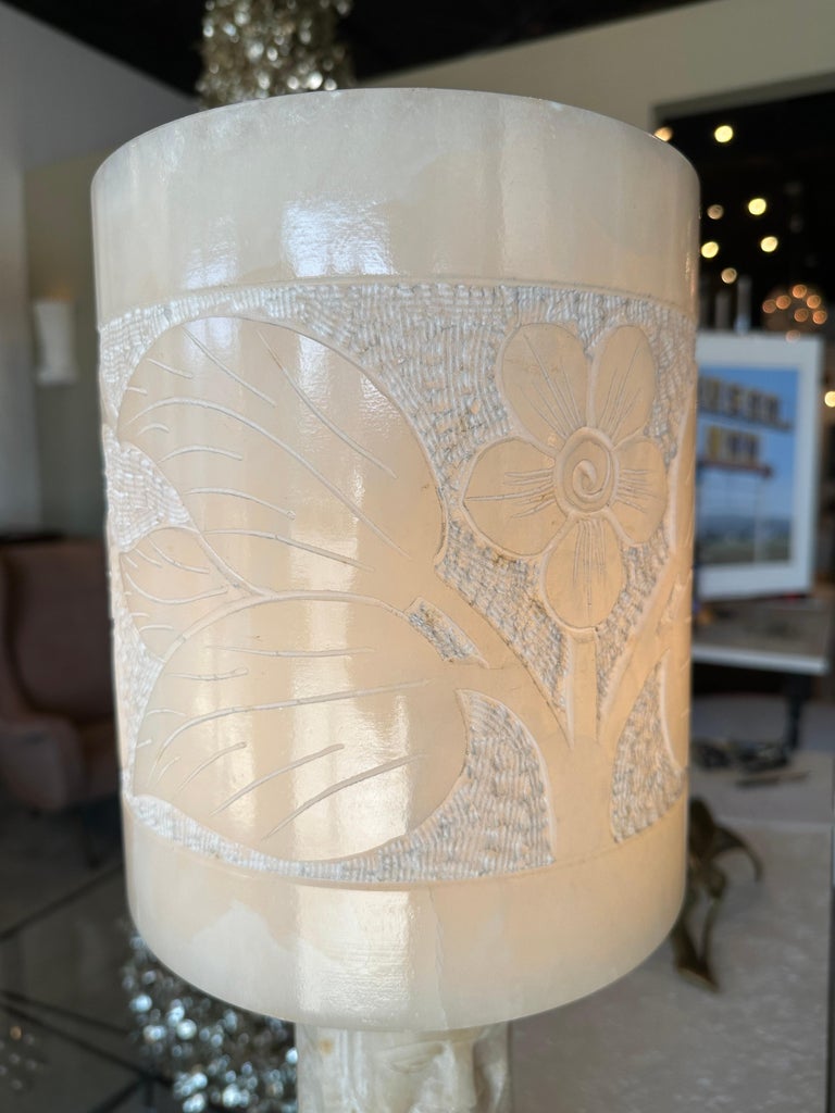 Hand Carved French Polynesian Alabaster Table Lamp For Sale at 1stDibs