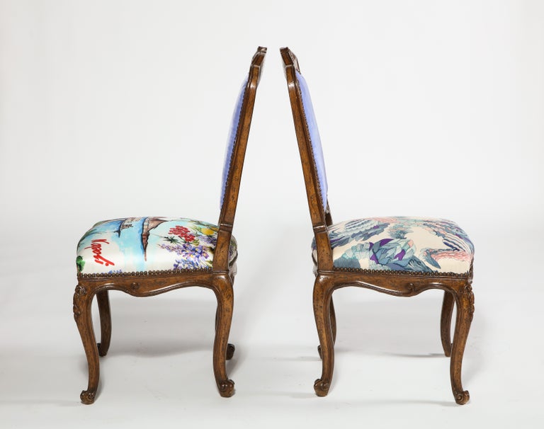 Hand Carved French Side Chairs with Tanzanite Velvet Backs and Silk ...