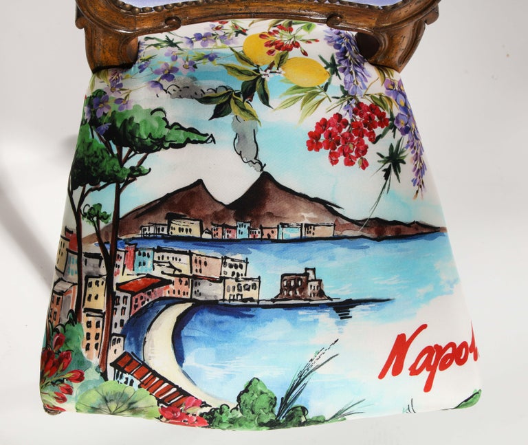 Hand Carved French Side Chairs with Tanzanite Velvet Backs and Silk ...