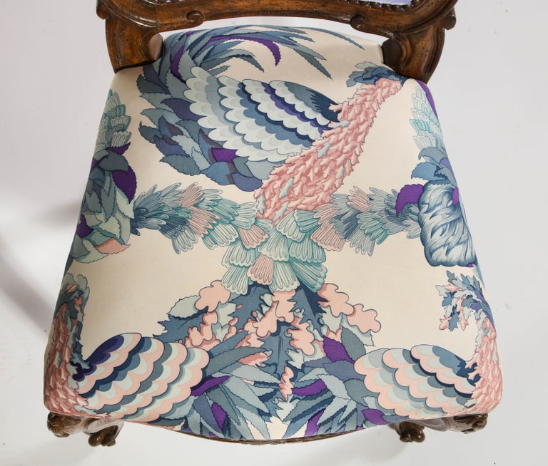 Hand Carved French Side Chairs with Tanzanite Velvet Backs and Silk ...