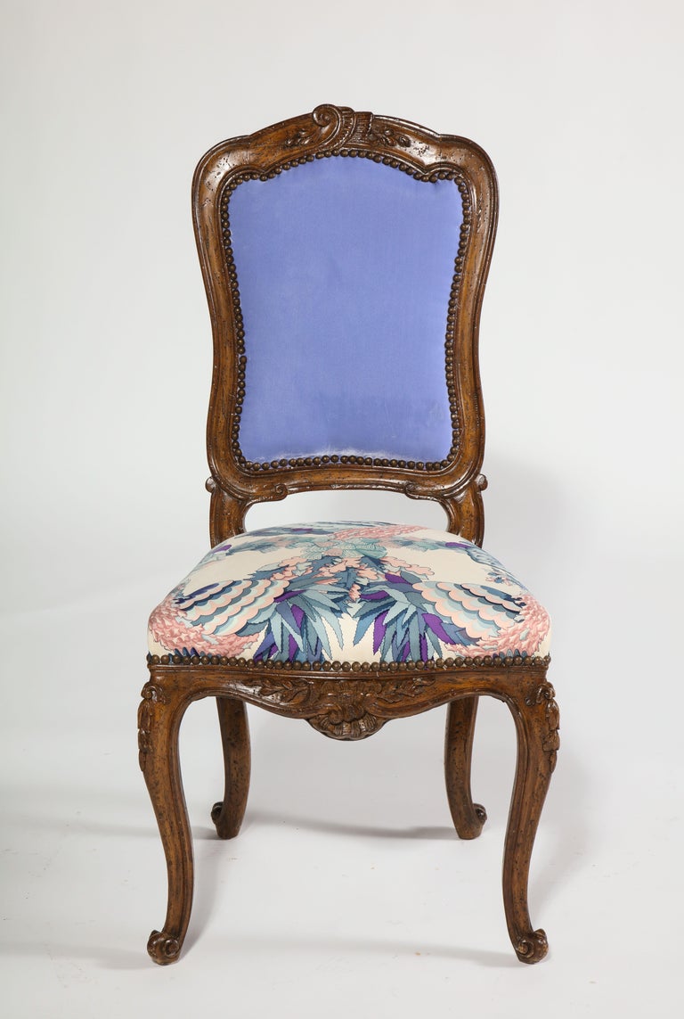Hand Carved French Side Chairs with Tanzanite Velvet Backs and Silk ...