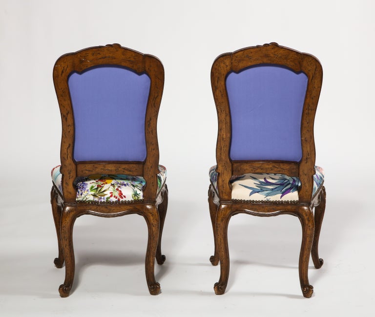 Hand Carved French Side Chairs with Tanzanite Velvet Backs and Silk ...