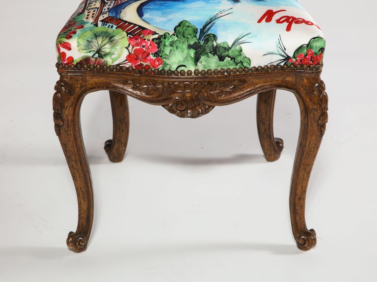 Hand Carved French Side Chairs with Tanzanite Velvet Backs and Silk ...