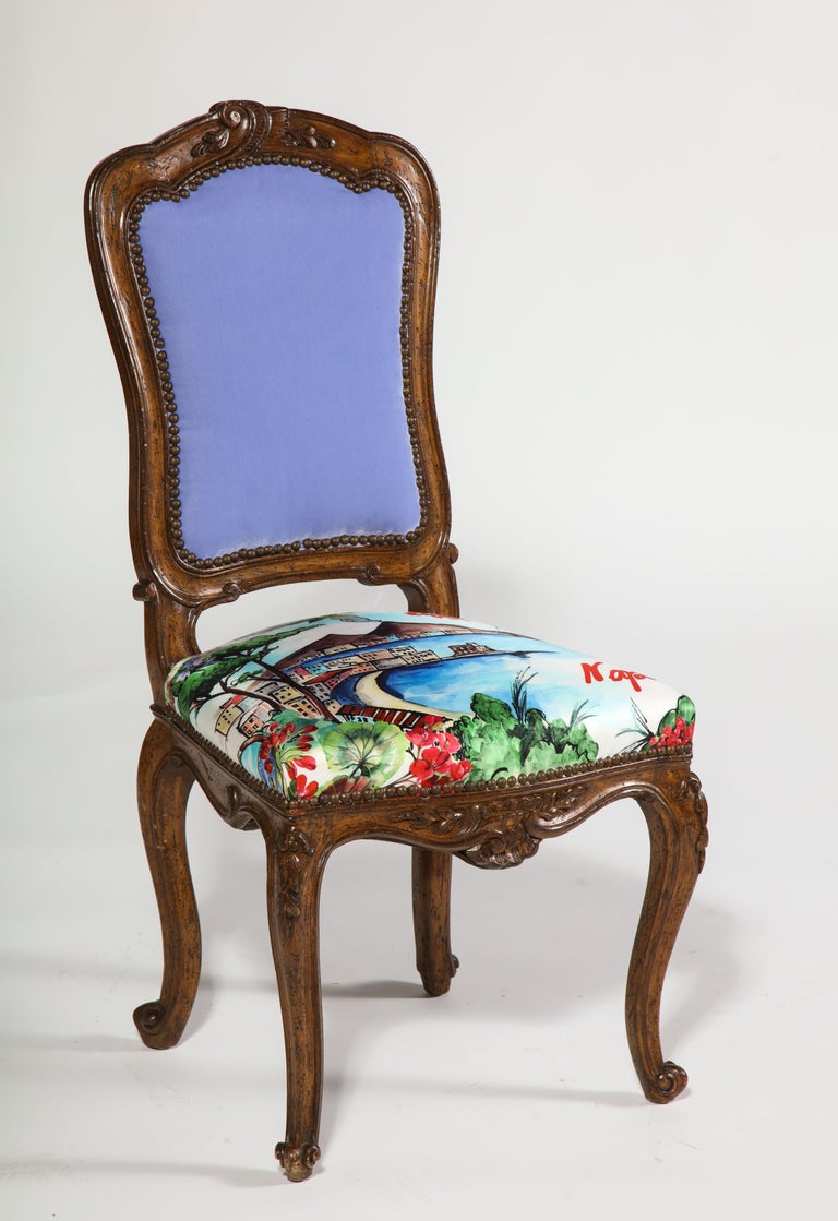 Hand Carved French Side Chairs with Tanzanite Velvet Backs and Silk ...