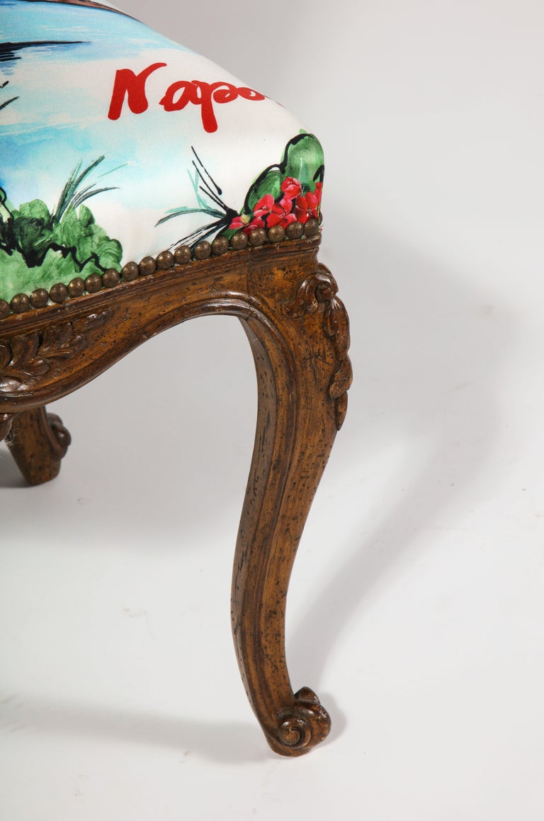 Hand Carved French Side Chairs with Tanzanite Velvet Backs and Silk ...