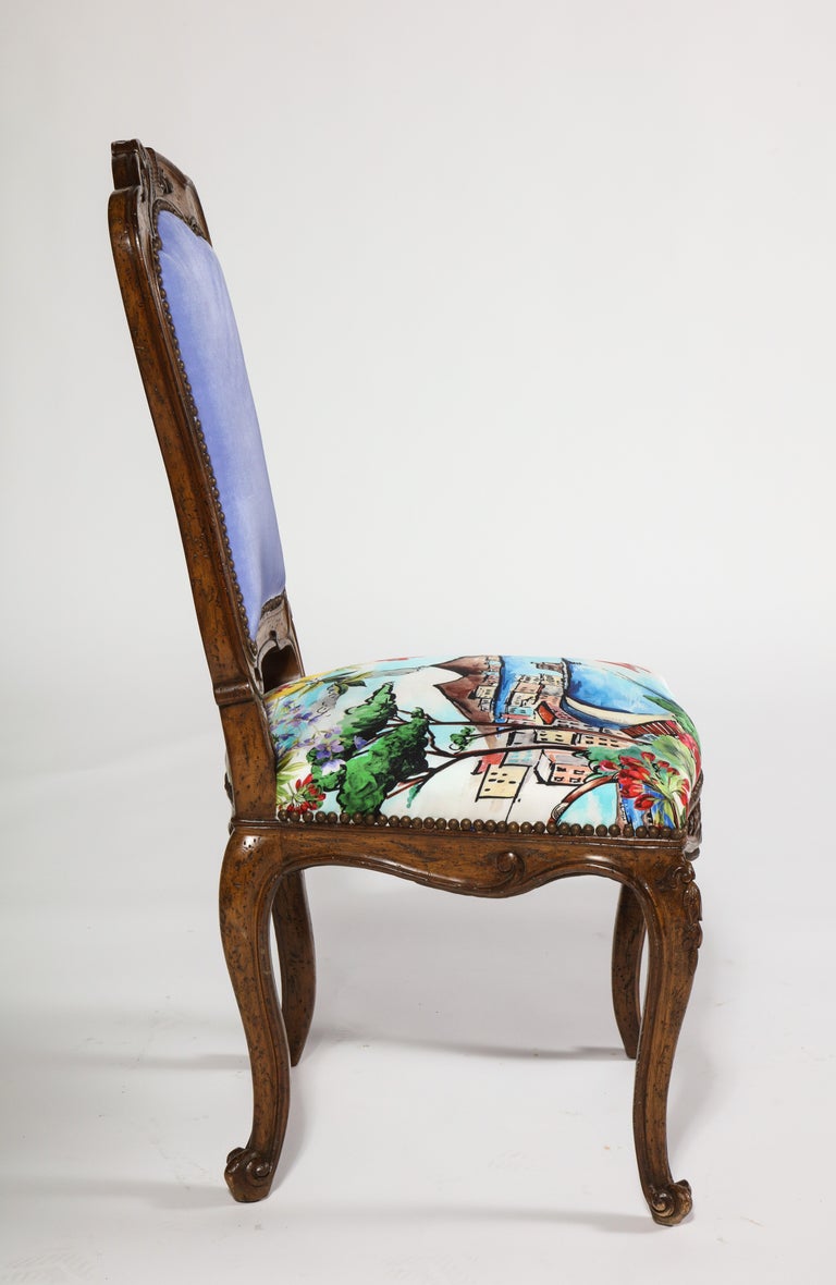 Hand Carved French Side Chairs with Tanzanite Velvet Backs and Silk ...
