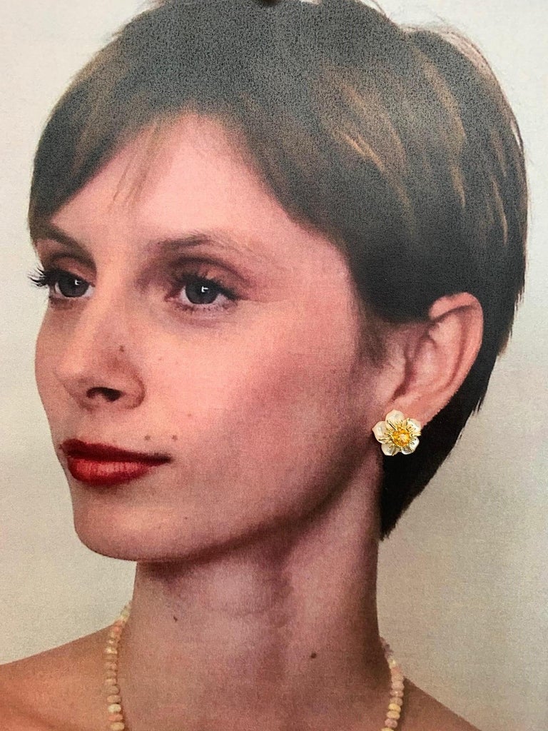 Hand Carved Gemstone Flower Earring Jacket Set 18k Gold and Yellow ...